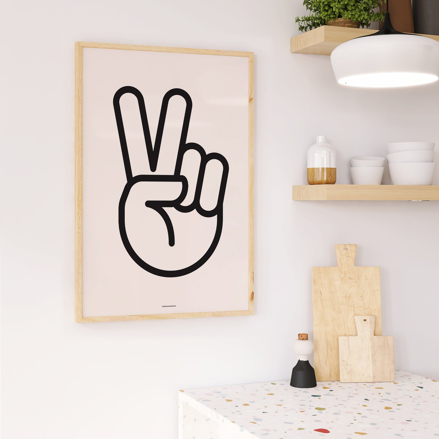 Minimalist Graphic Hand Peace Sign Bold Outline Wall Art Print – Telegramme