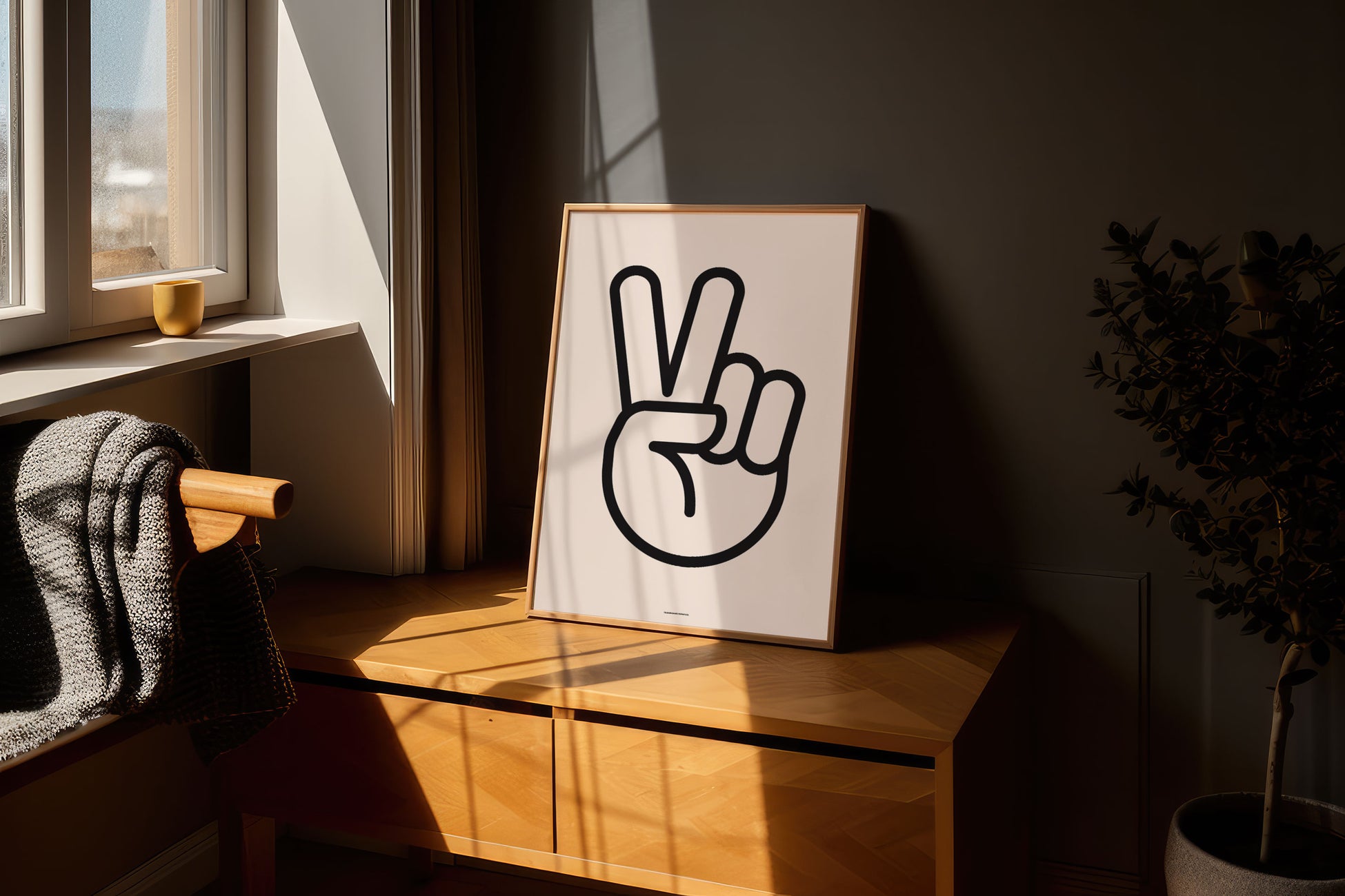 Minimalist Graphic Hand Peace Sign Bold Outline Wall Art Print – Telegramme